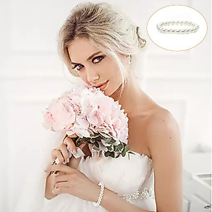 MOZAKA 30 Pieces 6mm/8mm Faux White Pearl Bracelets for Women Stackable Stretch Beaded Bracelets Simulated Pearl Bracelet Set for Bridesmaid Bridal Wedding Party Jewelry