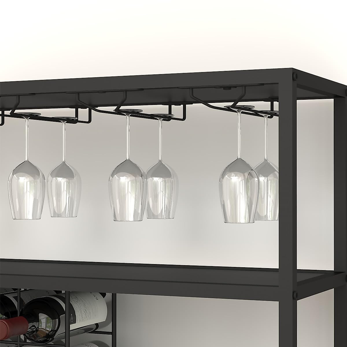 HSH Tall Bar Cabinet, Black Liquor Cabinet with Drawer, Large Modern Wine Cabinet with Storage Shelf and Wine Rack, Industrial Wood Coffee Bar Cabinet for Home Kitchen Living Room, Black Oak, 77 in