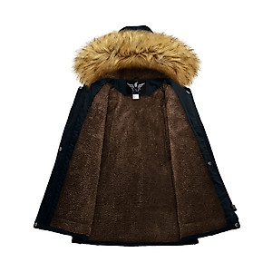 YXP Women's Winter Thicken Military Parka Jacket Warm Fleece Cotton Coat with Fur Hood (Navy,L)