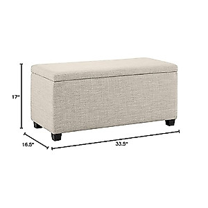 Amazon Basics Upholstered Storage Rectangular Ottoman and Entryway Bench, Beige, 35.5"W x 16.5"D x 17"H