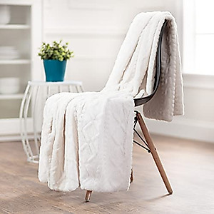 Chanasya Cable Knit Embossed Faux Fur Throw Blanket - Reverse Mink Modern, Comteporary, Elegant, Super Soft, Warm and Cozy for Bed, Couch, Living Room and Bedroom Home Décor (50x65 Inches) White