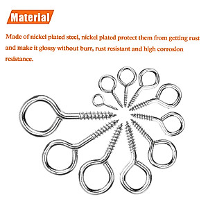 HELIFOUNER 200 Pieces 11 Sizes Nickel Plated Steel Screw Eyes Assortment Kit