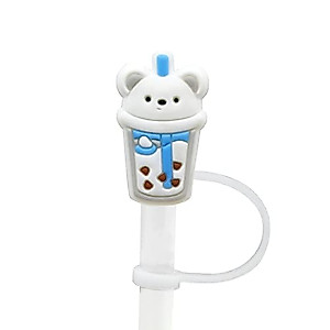 Straw Cover Cap 7 Pieces Reusable Silicone Straw Toppers Drinking Straw Tips Lids for 6-8 mm Cute Straws Plugs (Not include Straw) Style1