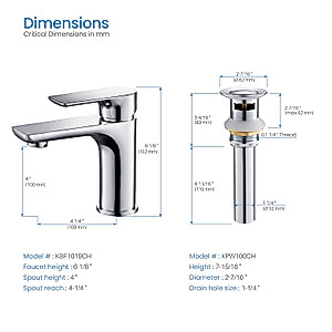 KIBI Single Handle Tender Faucet for Bathroom Sink with Pop Up Drain | Solid Brass High Arc Faucet Spout (Chrome) (KBF1019)