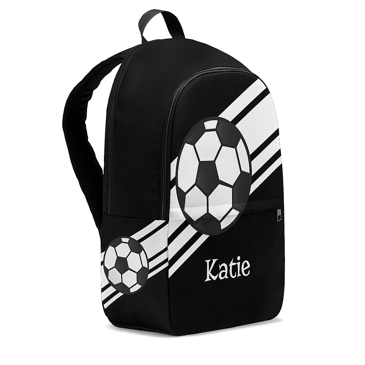Urcustom Personalized Name Soccer Ball Sports Black Backpack Unisex Bookbag for Boy Girl Travel Daypack Bag Purse 17.7 IN