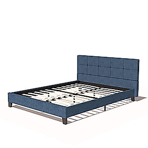 JURMALYN Queen Bed Frame with Headboard/Upholstered Queen Size Metal Platform and Wooden Slat Support, No Box Spring Needed, Easy Assembly Blue