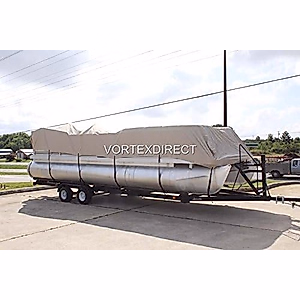 Vortex Direct Beige/Tan 22' Ultra Pontoon Boat Cover, Has Elastic and Straps, Fits 20'1" to 21' to 22' Long Deck Area, Up to 102" Beam