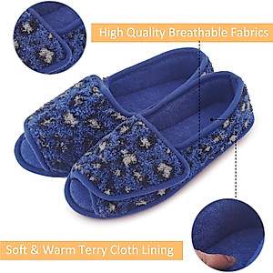 Git-up Diabetic Slippers for Women Memory Foam Arthritis Edema Adjustable Open Toe Swollen Feet Slippers Bedroom House Indoor Outdoor Shoes with Rubber Sole US/10 BLUE LEOPARD