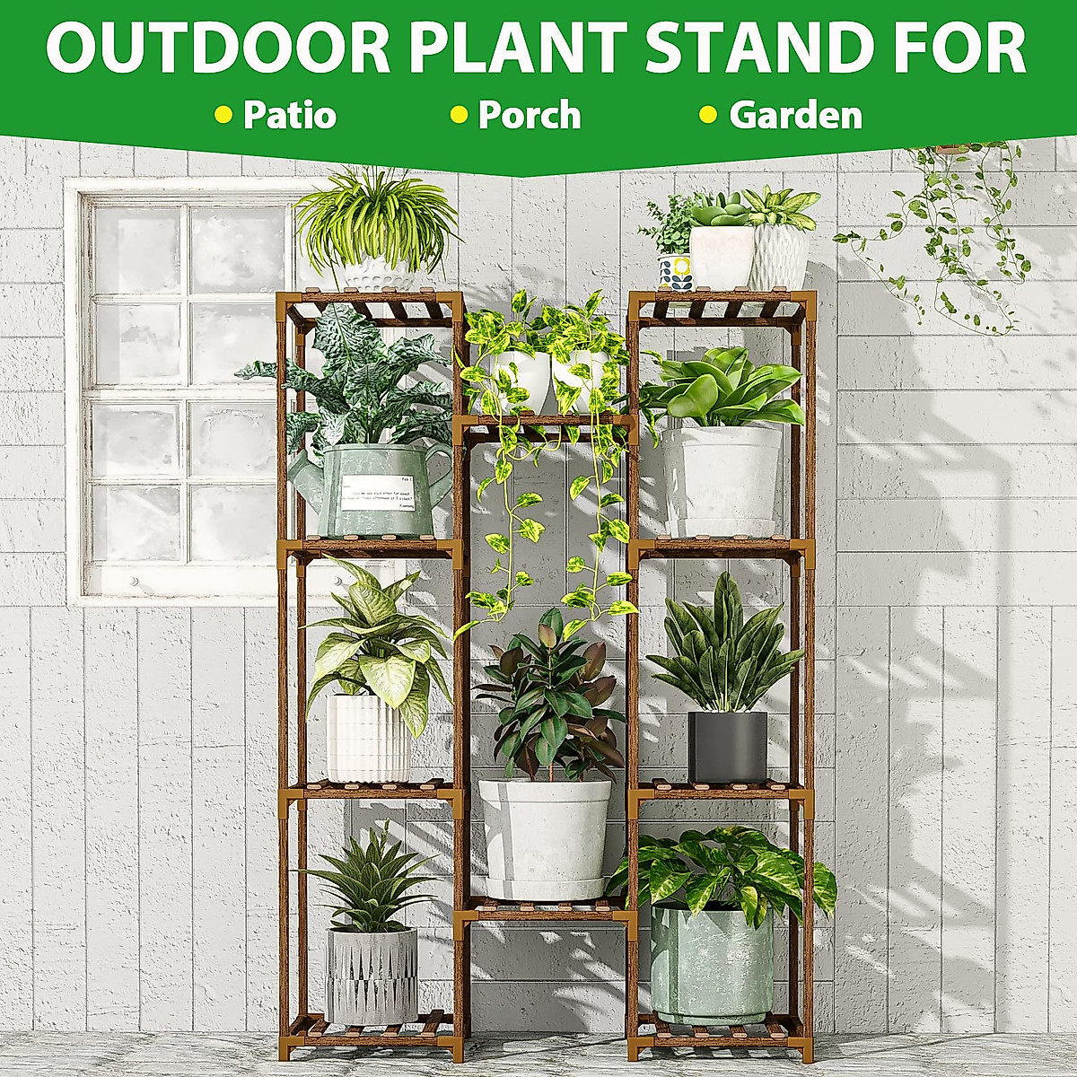GENTINGBRO Indoor Plant Shelf Stand Outdoor Tall Plant Rack for 11 Pots Large Hanging Plant Holder For Multiple Plants Patio Balcony Garden