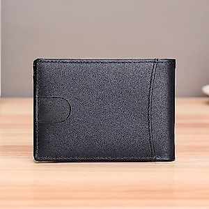 Mens Wallet with AirTag Holder, Slim Genuine Leather Bifold AirTag Wallet with Money Pocket, RFID Blocking, 9 Card Slots, Bill Divider, ID Window (Black & Orange)