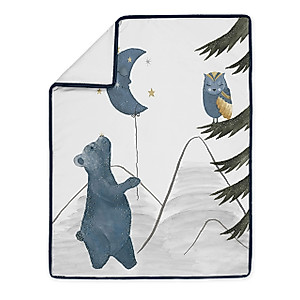 Sweet Jojo Designs Woodland Bear and Owl Baby Boy Girl Nursery Crib Bedding Set - 4 Pieces - Navy Blue, Grey, Gold and Black Celestial Moon Star Watercolor Forest