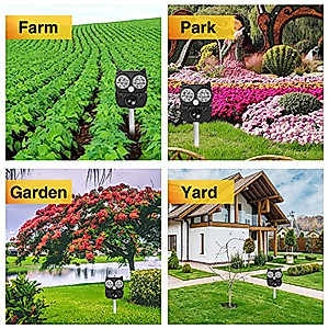 Animal Repellent Outdoor Solar Powered, Jahy2Tech Waterproof Ultrasonic Repeller, Motion Sensor, Flashing Lights, Alarm Horn for Vole Rat Mouse Cat Dog Rodent Bird Squirrel Deer (Black)