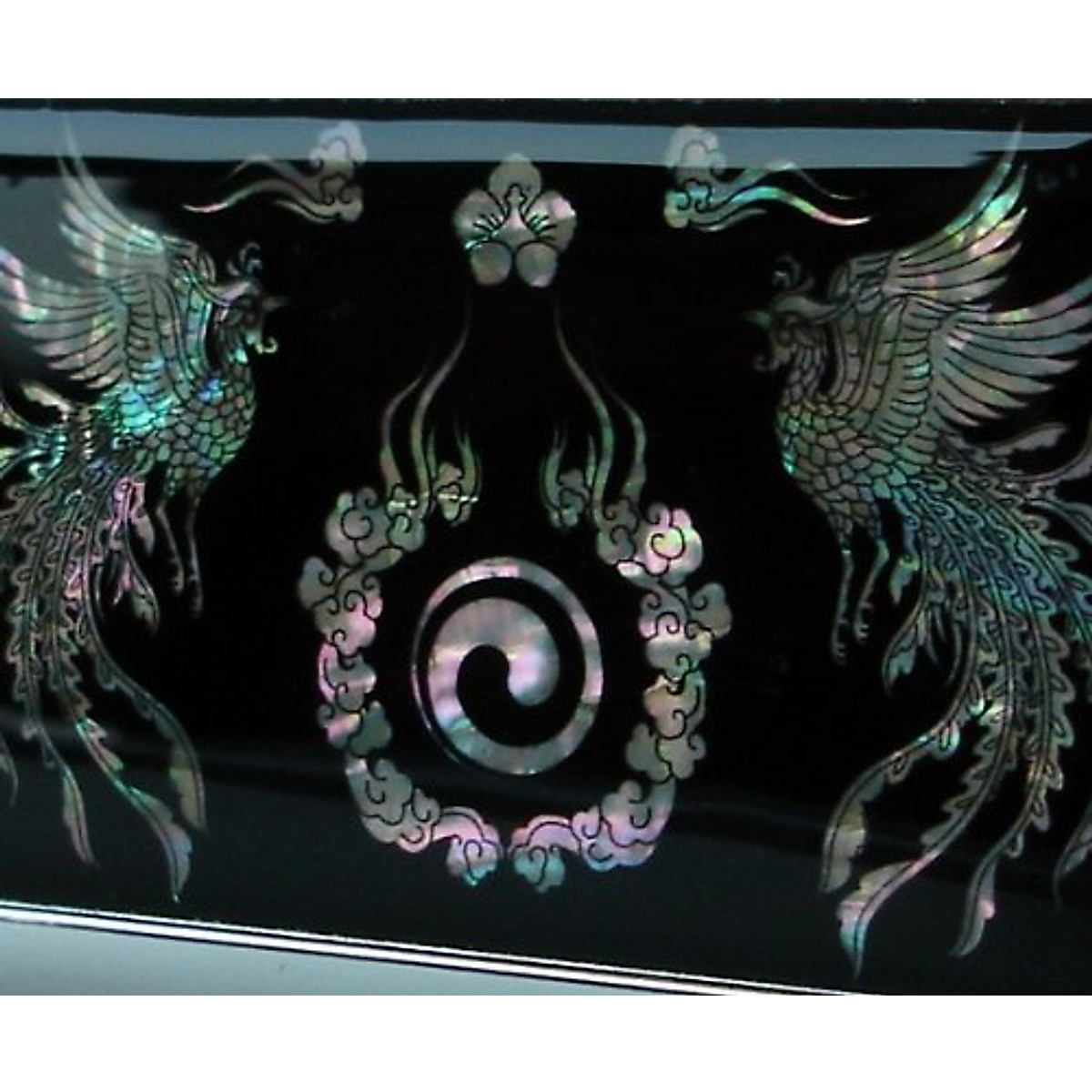 Mother of Pearl Phoenix Yin Yang Design Black Engraved Metal Stainless Steel Cigarette Holder Case Storage Box