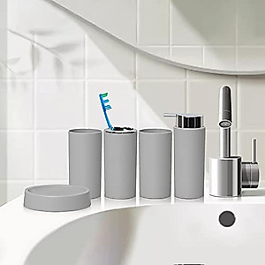 5Piece Bathroom Accessories Set Soap Dispenser Luxury Soap Dish for Office, Gray