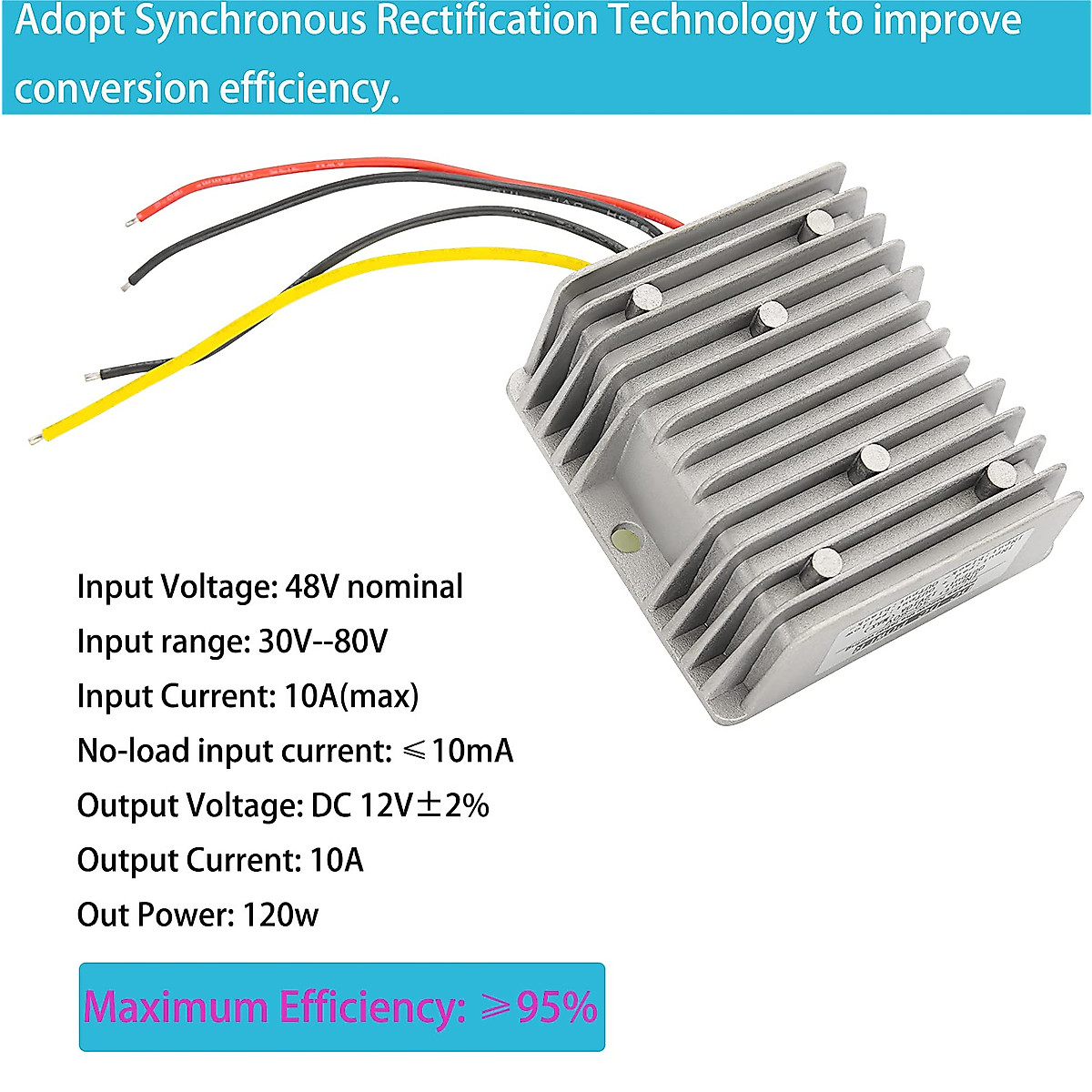 KIE DC DC Converter Regulator Reducer 48V Step Down to 12V 10A 120W Voltage Compatible with Golf Cart Power Module Car Supply Electronic Transformer Volt