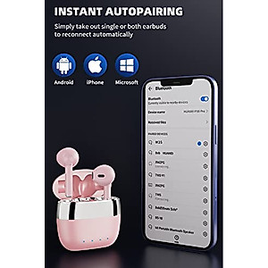 Wireless Earbuds,ENC Noise Cancelling Deep Bass in-Ear Stereo Ear Buds,IPX6 Waterproof Bluetooth 5.1 Headphones with Mic, USB-C Charging Case, Touch Control Earphones for iPhone & Android Pink