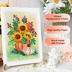Thanksgiving Card - Sunflowers Vase Greeting Card, Quilling Fall Thank You Card, Seasons Greetings Card, Happy Thanksgiving Card for Husband, Wife, Parents, Friends, Granddaughter, Blank Inside