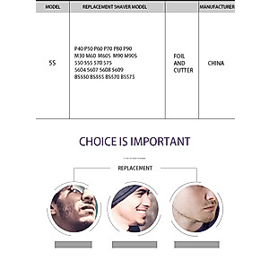 Replacement Shaver Foil and Cutter Fits Braun Cruzer 5S P40 P50 P60 P70 P80 P90 M30 M60 M90 550 555 570 575 5604 5607 5609