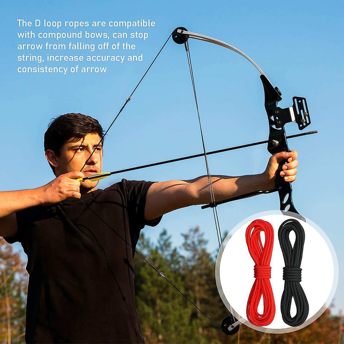 2 Pieces Archery D Loop Rope 10 Feet Archery Bowstring Serving Thread D Loop Rope Release Material Nocking D Loop Rope String (Black and Red)
