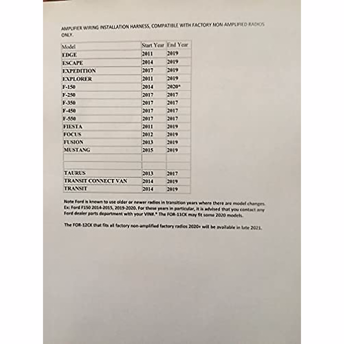 FOR-11CK- NO CUTTING FACTORY HARNESS- for the installation of aftermarket amplifier.