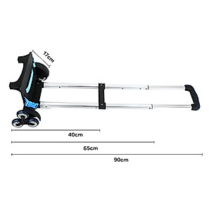 Kokiya Backpack Hand Truck Backpack Trolley Compact, Aluminum Alloy, Portable, Wheeled Hand Trolley Wheeled Cart for Travel Office, 6 Wheels Blue