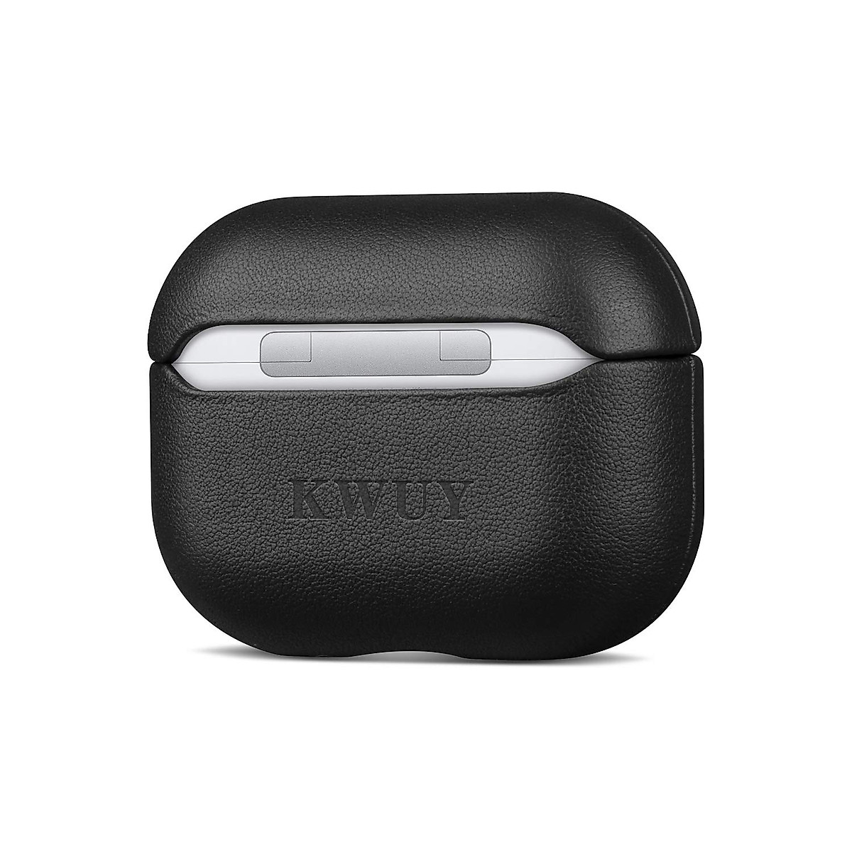 KWUY Genuine Leather Case for Airpods Pro, Protective Cover Case Support Wireless Charging, Handmade Headphones EarPods as a Cowhide Leather Cover - Black