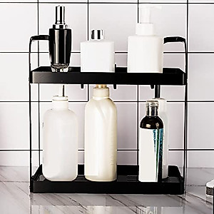 Kitchen Storage Rack, Space Saving Shower Rack Home Decoration Rustproof Carbon Steel Beech 2 Layer Sturdy Structure for Room