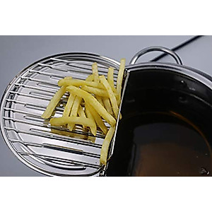 TIYOORTA Mini deep fry pan with basket draining rack Stainless steel Fryer pot with Thermometer for Chicken French Fries Fish onion ring