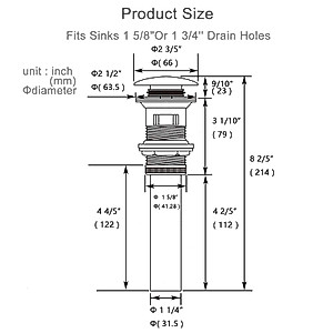 SWHYGER 1 1/4 Brushed Nickel Sink Drain, Bathroom Pop Up Drain with Removable Brass Strainer Basket,with Overflow Vessel Lavatory Vanity Sink Drain Stopper, 83606-1BN.