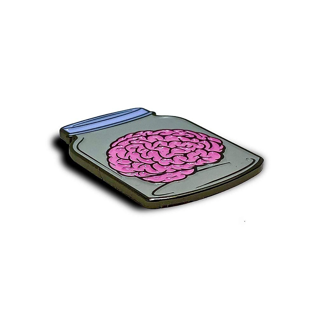 BRAIN IN A JAR PIN - Novelty Funny Brain in a Mason Jar, Cute Enamel Lapel PIN, GREY - 3 cm x 2.7 cm