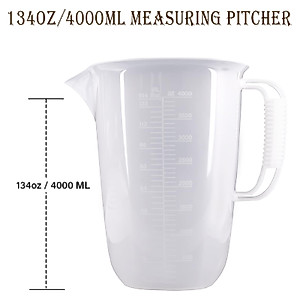 1 Gallon Measuring Pitcher, Large Measuring Cup with Spout and Handle, 134oz Plastic measuring pitcher with Conversion Chart, 1 Gallon Measuring Container for Motor Oil, Chemicals, Pools, Lawns