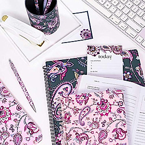 Vera Bradley Mini Spiral Notebook, College Ruled Paper, 8.25" x 6.25" with Pocket and 160 Lined Pages, Felicity Paisley Pink
