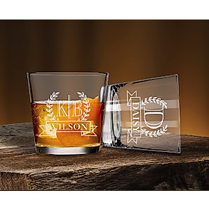 TEEAMORE Personalized Old Fashioned Cocktail Glass Add Your Initial Birthday Housewarming Gift Etched Rocks Whiskey Glass 9oz