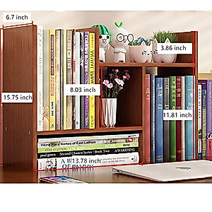 PENGKE Office Storage Rack,Desktop Organizer,Home Decor Adjustable Wood Display Shelf Rack,True Natural Stand Shelf,Office Supplies Desk Organizer,Brown