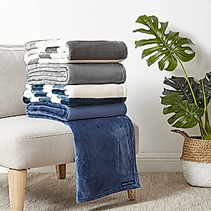 Nautica - Throw Blanket, Super Soft & Cozy Fleece Bedding, Stylish Home Decor, Dorm Room Essentials (Awning Stripe Blue, Throw)