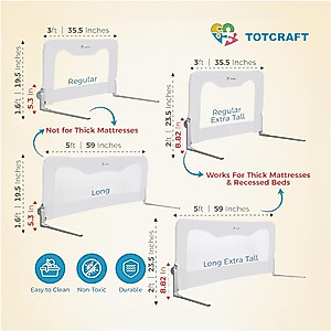 Bed Rail for Toddlers & Infants – Kids Bed Safety Guard rail –Toddler Bed Rails for Twin, Full Size, Queen &King Mattress – baby bed rail For children – Extra Long Crib rail Guard -White (59L19.5H in)