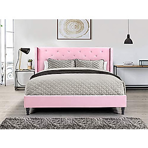 Home Life Premiere Classics Velour Pink 51" Tall Headboard Slats Full-5 Year Warranty Included 007 Platform Bed