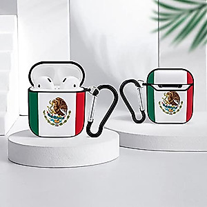 YouTary Mexico Flag Pattern Airpods 1 & 2 Case Cover, Apple AirPod Headphone Cover Unisex Personalized Shockproof Protective Wireless Charging Accessories with Keychain