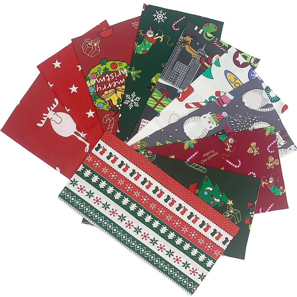 aufodara 10 Pieces Christmas Fabric Fat Quarters 9.8x9.8inch Cotton Quilting Fabric Bundles for DIY Christmas Sewing Patchwork (9.8x9.8inch - 10pcs, Christmas Patterns)