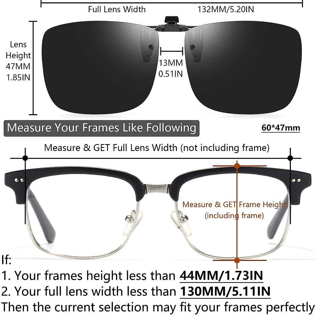 CAXMAN Clip On Sunglasses Over Prescription Frames for Men & Women w/Super Dark Category 4 Lens Polarized & Flip Up Extra Large