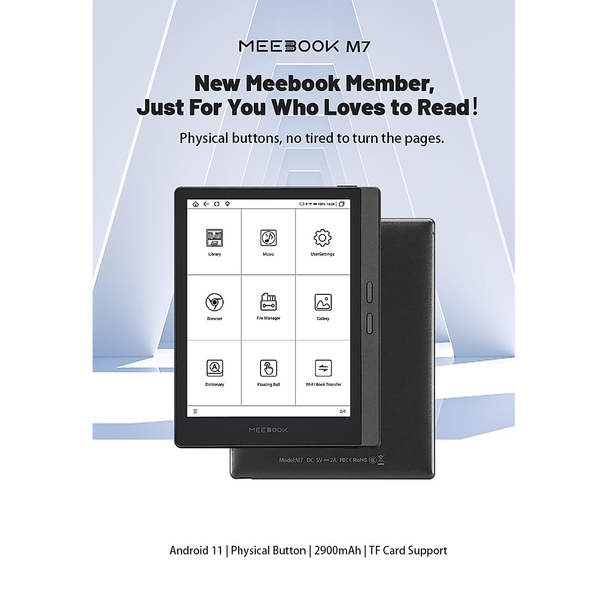 MEEBOOK M7 e-Book Reader, 2023 New 6.8" 300PPI HD E-Ink Screen Ereader, Cold/Warm Light, Android 11, Support Google Play Store,Speaker/OTG/Type C,3GB+32GB
