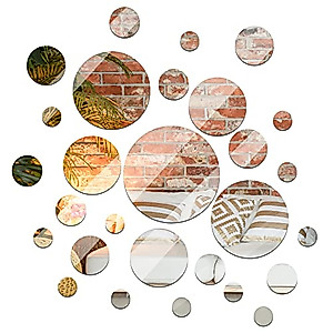 28 Pcs Real Glass Round Mirror Tiles Frameless Round Wall Mirrors Glass Mirror Tiles Round Wall-Mount Mirrors with Acrylic Double Sided Adhesive for Bedroom Bathroom Craft Decor (2/3/4/6/8/10 Inches)