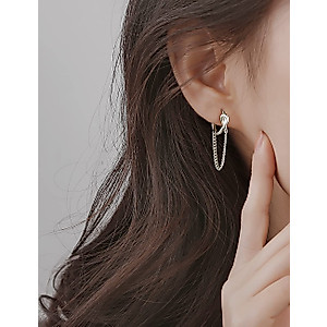 SLUYNZ 925 Sterling Silver Punk Chain Small Hoop Earrings for Women Men Teens Minimalist Hoop Earrings Tassel (A-Silver)