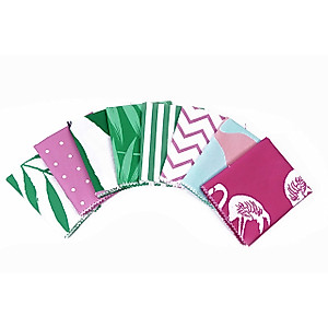 Soimoi 8 Pc Fat Quarter Bundle - Flamingo Tropical Theme Print 18"x 22" DIY Patchwork- 100% Cotton Pre-Cut Quilting Fabric (Pink & Green)