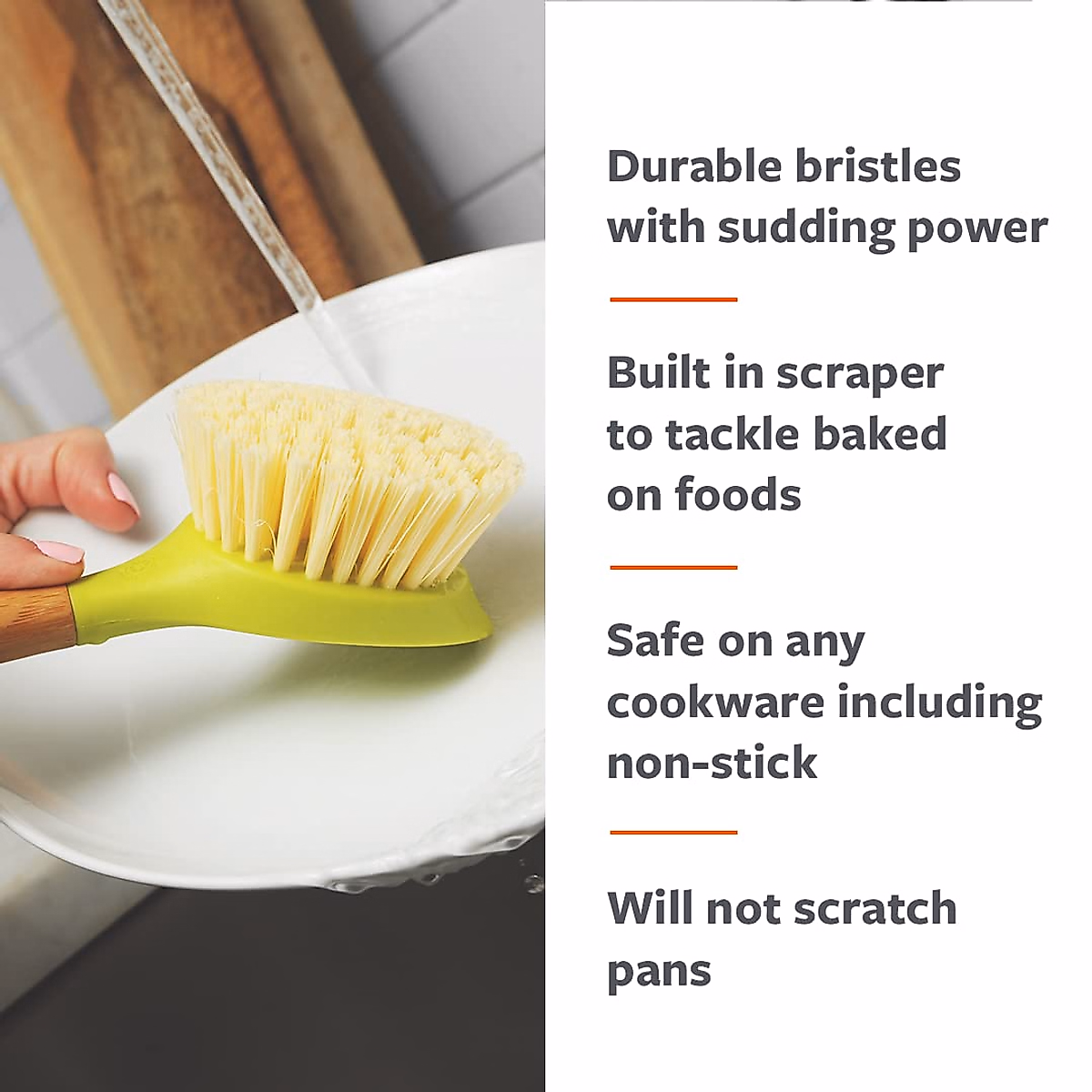 Full Circle, White Bubble Up Bamboo Dish Brush, White & Be Good Kitchen Dish Brush with Bamboo Handle – Long Handle Dish Scrubber with Tough Bristles, Green