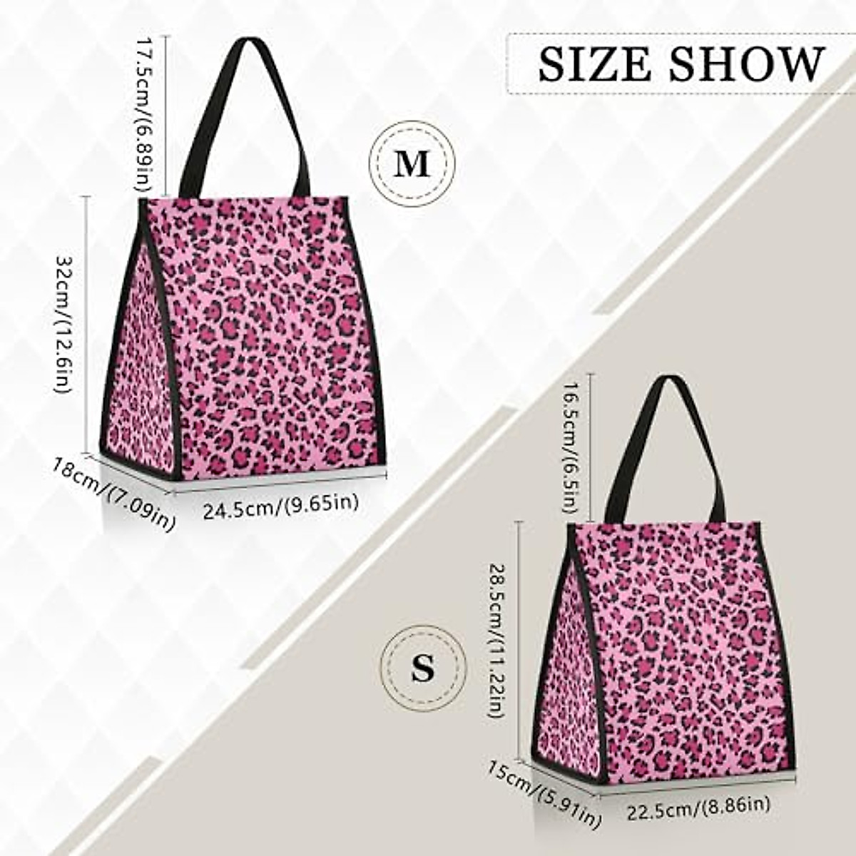 Sletend Insulated Lunch Bag Pink Leopard Print Leakproof Cooler Lunch Tote For Adults & Kids,Wide Open Foldable Portable Lunch Tote, for Office Work School Picnic Beach