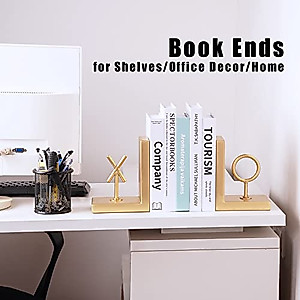 Book Ends Gold Bookends Heavy Duty Decorative Bookends to Holders Books Unique Modern Book end Metal Book Stoppers for Shelves/Office Decor/Home,Book Holders Nonskid (Gold)