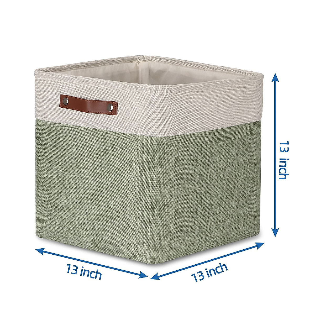 Temary Cube Storage Baskets for Shelves 10pack Fabric Storage Basket for Organizing Toys, Clothes, Storage Cubes with Leather Handles, Closet Baskets Nursery Home (White&Green)