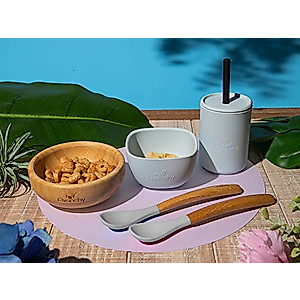 Avanchy Bamboo La Petite Family Collections Gift Set Green - Includes Mini Bamboo Bowl, Silicone Bowl, Silicone Cup, and Bamboo Baby and Infant Spoons - Baby Dishes Set - Baby Shower Gifts