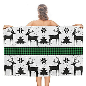TsingZa Oversized Bath Towels for Bathroom 1 Piece, Large Bath Sheet Soft Absorbent Christmas Deer Buffalo Green, Quick Dry Beach Towels Shower Towels Pool Swimming 51”x30”